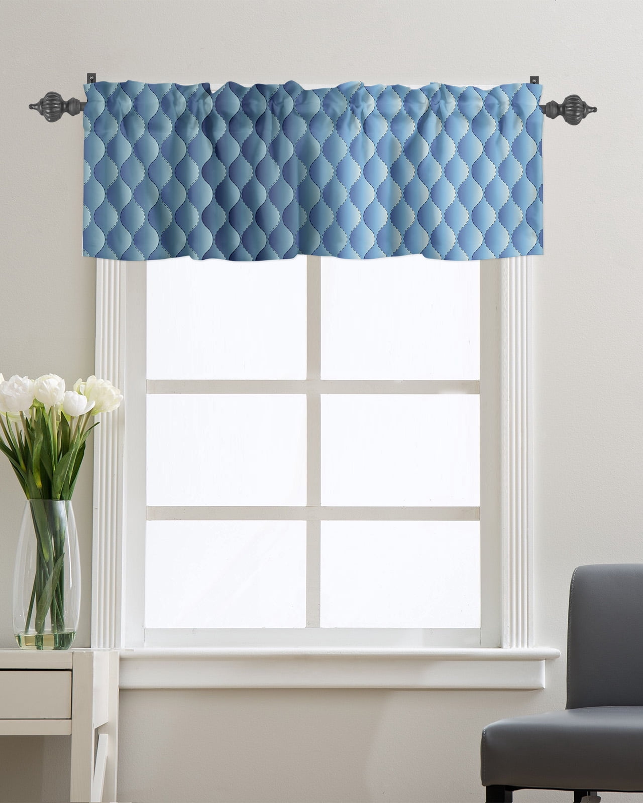 Kitchen Cafe Valance Curtain for Small Windows,Wave Dotted Line Texture ...