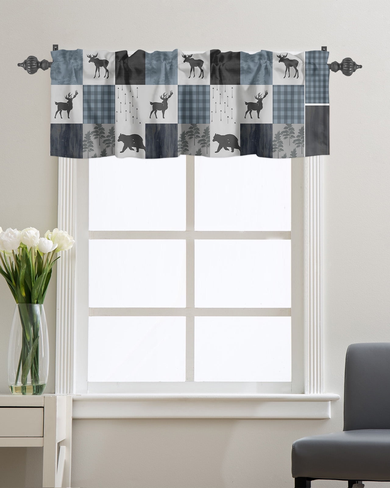 Kitchen Cafe Valance Curtain for Small Windows,Wild Animals Reindeer ...