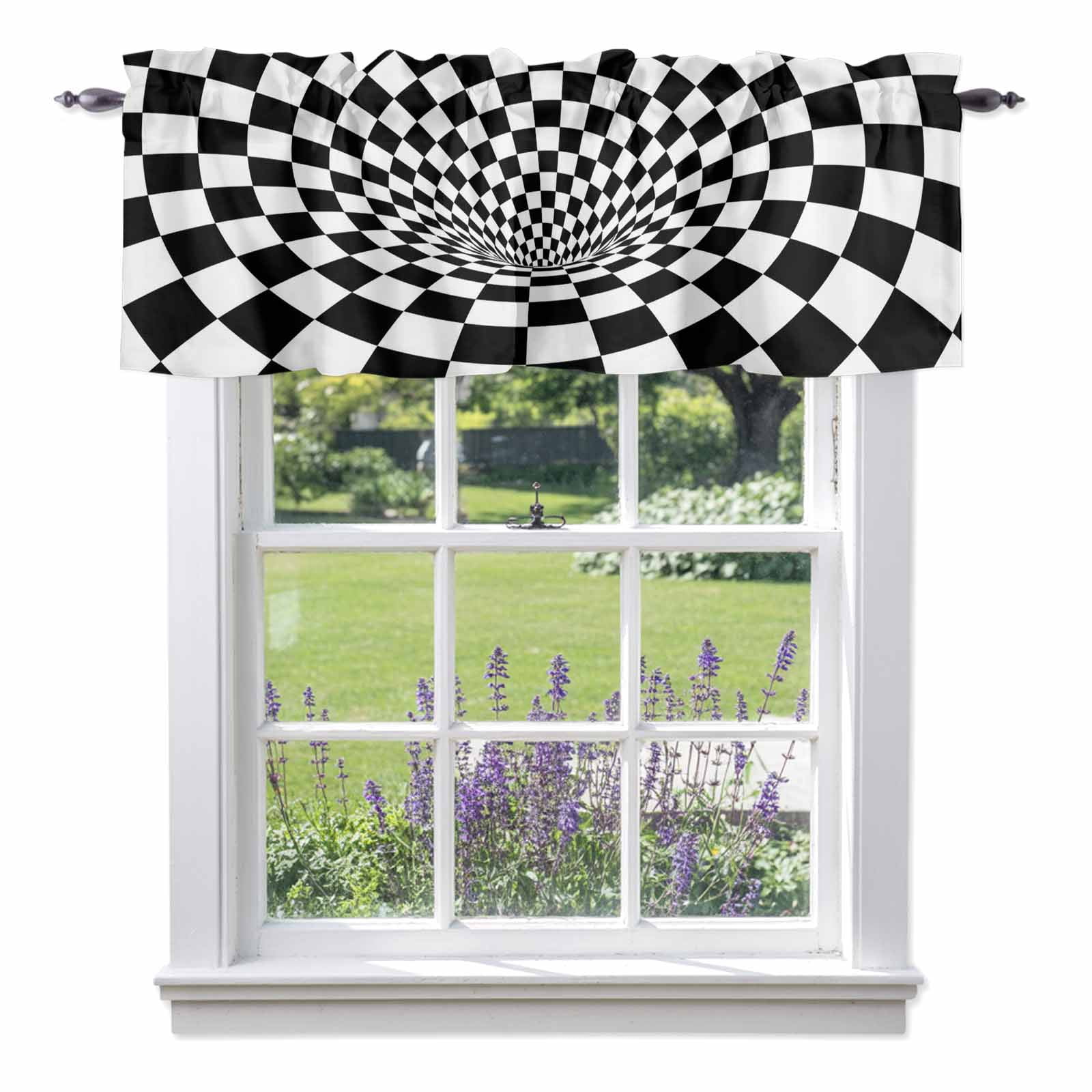 Kitchen Cafe Valance Curtain for Small Windows,3D Checkerboard Tunnel ...