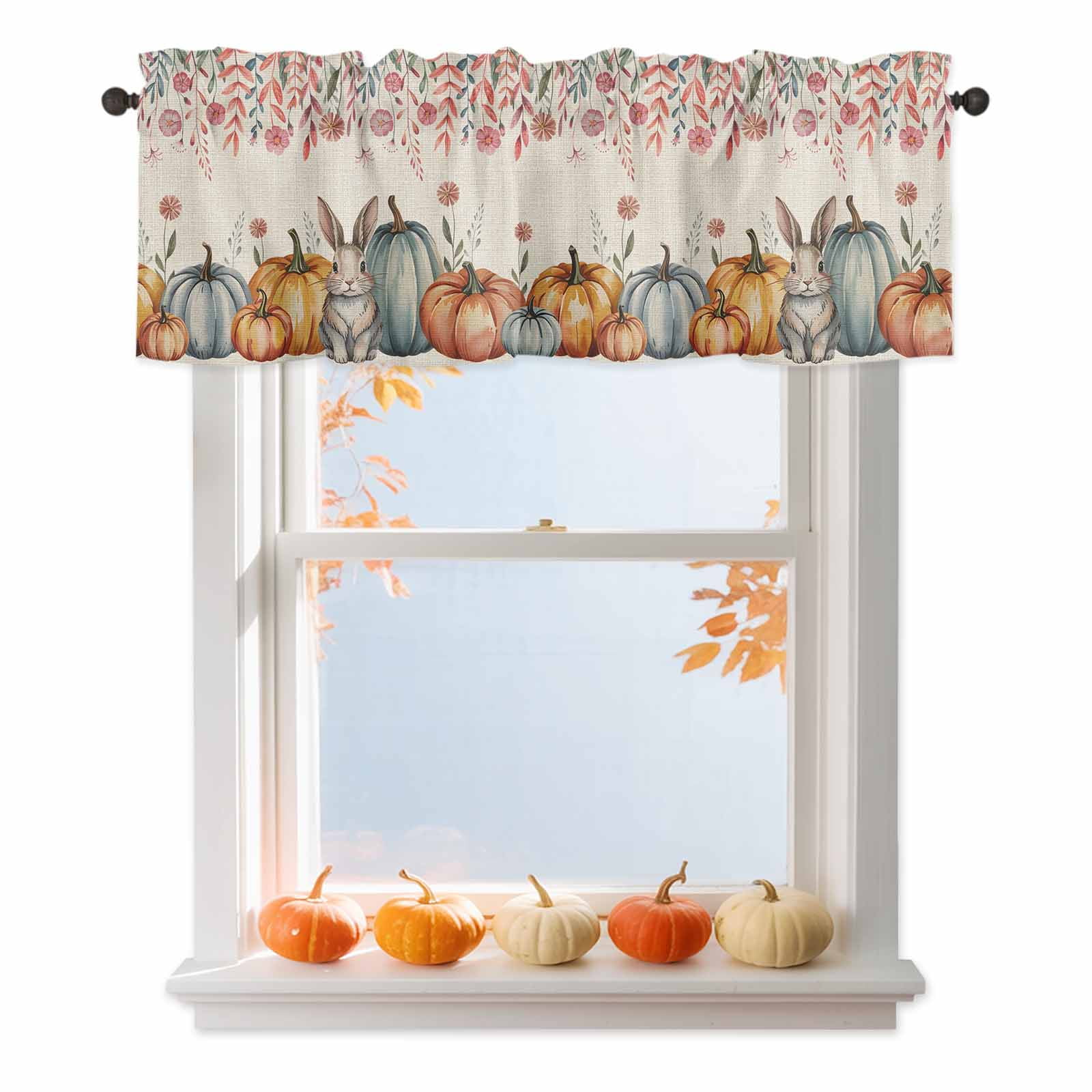 Kitchen Cafe Valance Curtain for Small Windows,Autumn Pumpkin Cute ...
