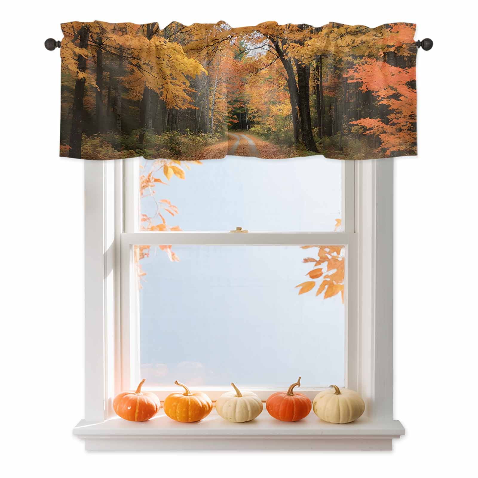 Kitchen Cafe Valance Curtain for Small Windows,Autumn Wild Path Forest ...