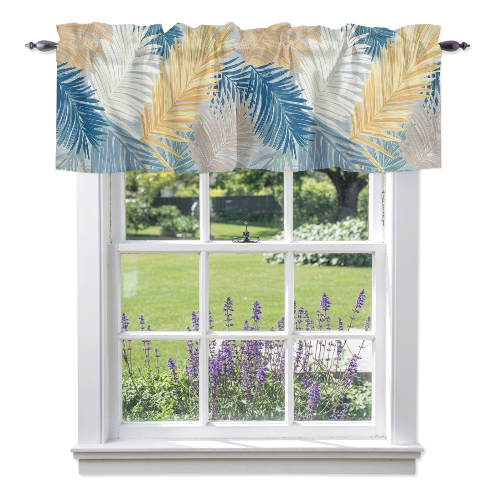 Kitchen Cafe Valance Curtain for Small Windows,Botanical Palm Leaves ...