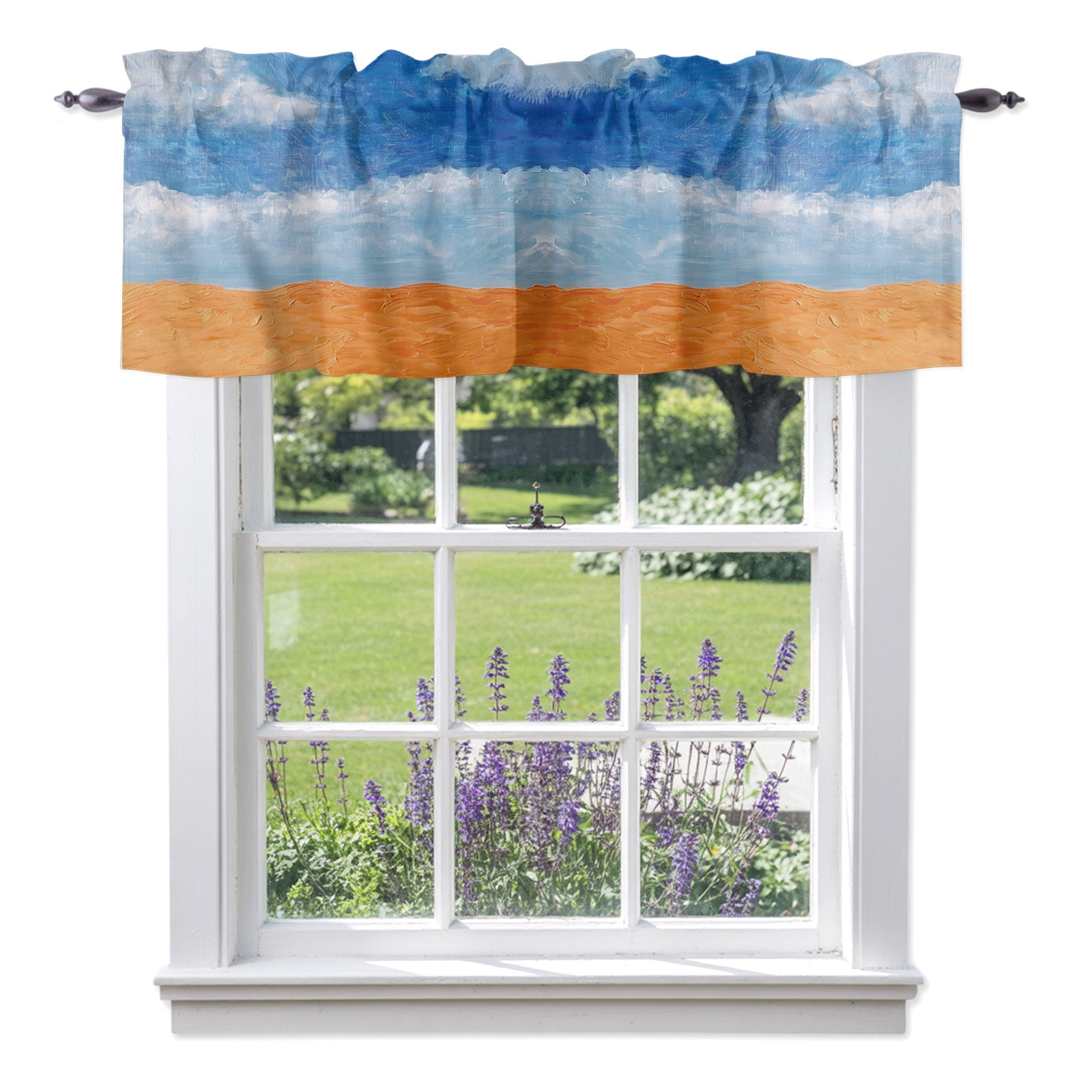 Kitchen Cafe Valance Curtain for Small Windows,Coastal Orange Beach ...