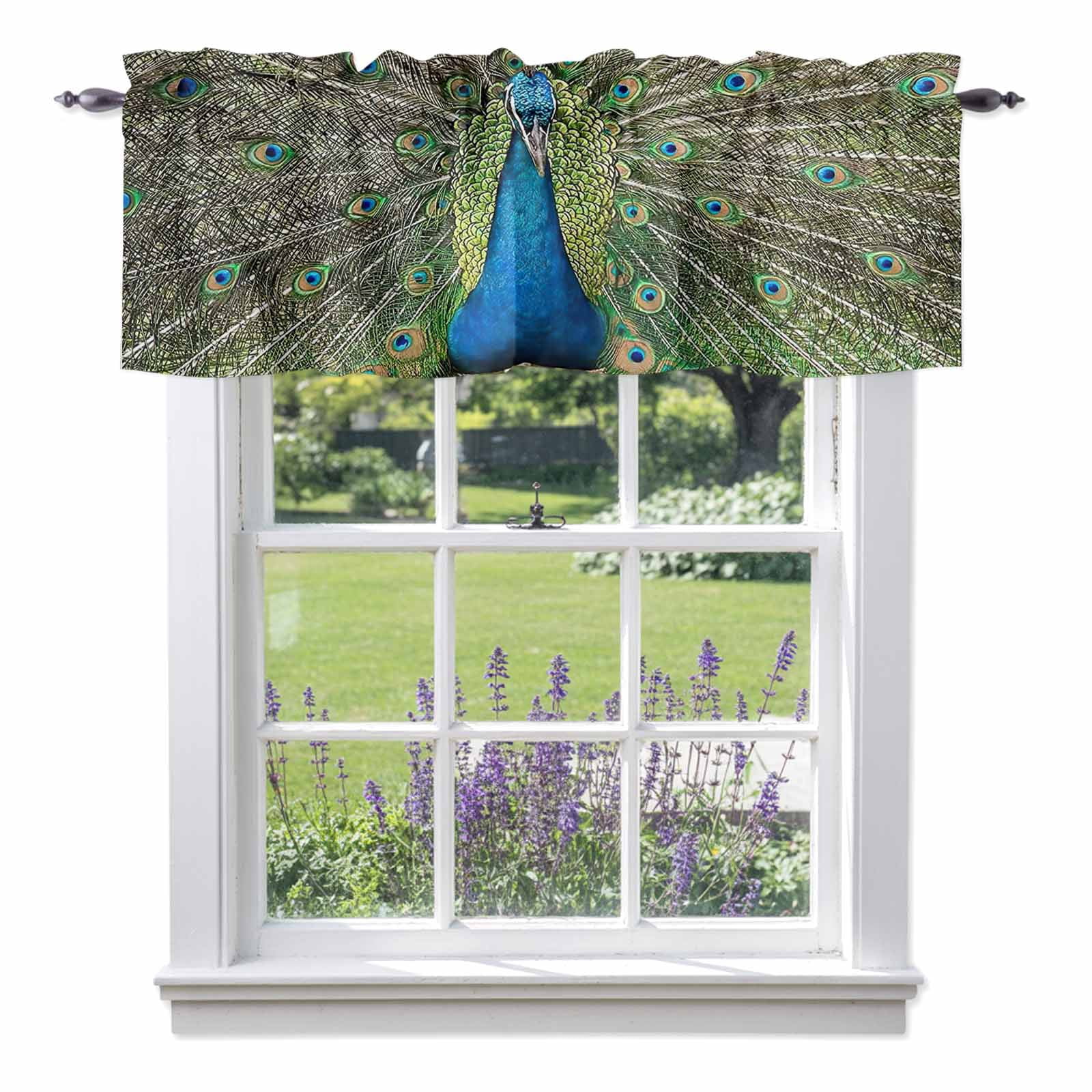 Kitchen Cafe Valance Curtain for Small Windows,Farm Bird Art Peacock ...