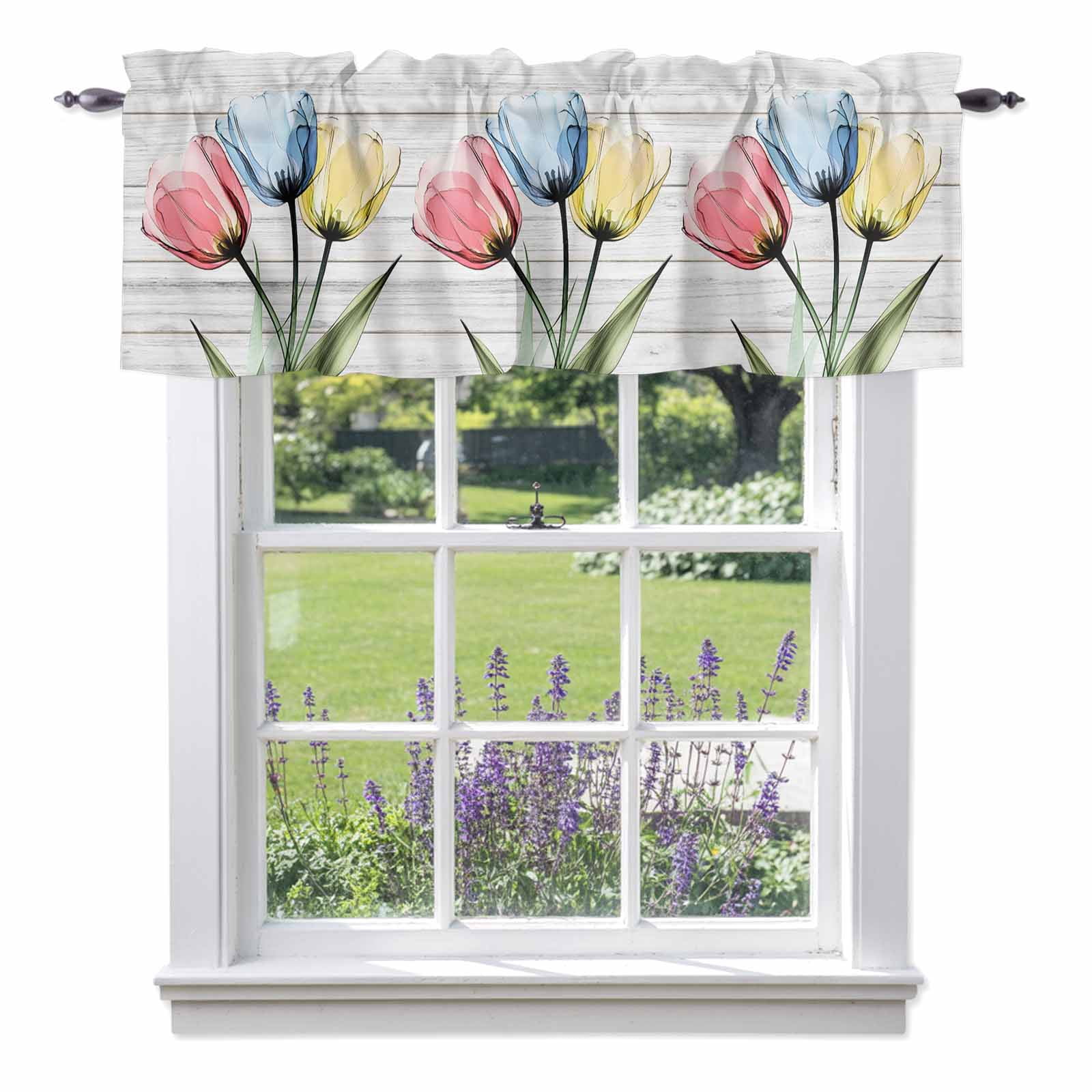 Kitchen Cafe Valance Curtain for Small Windows,Farm Colorful Tulips on ...