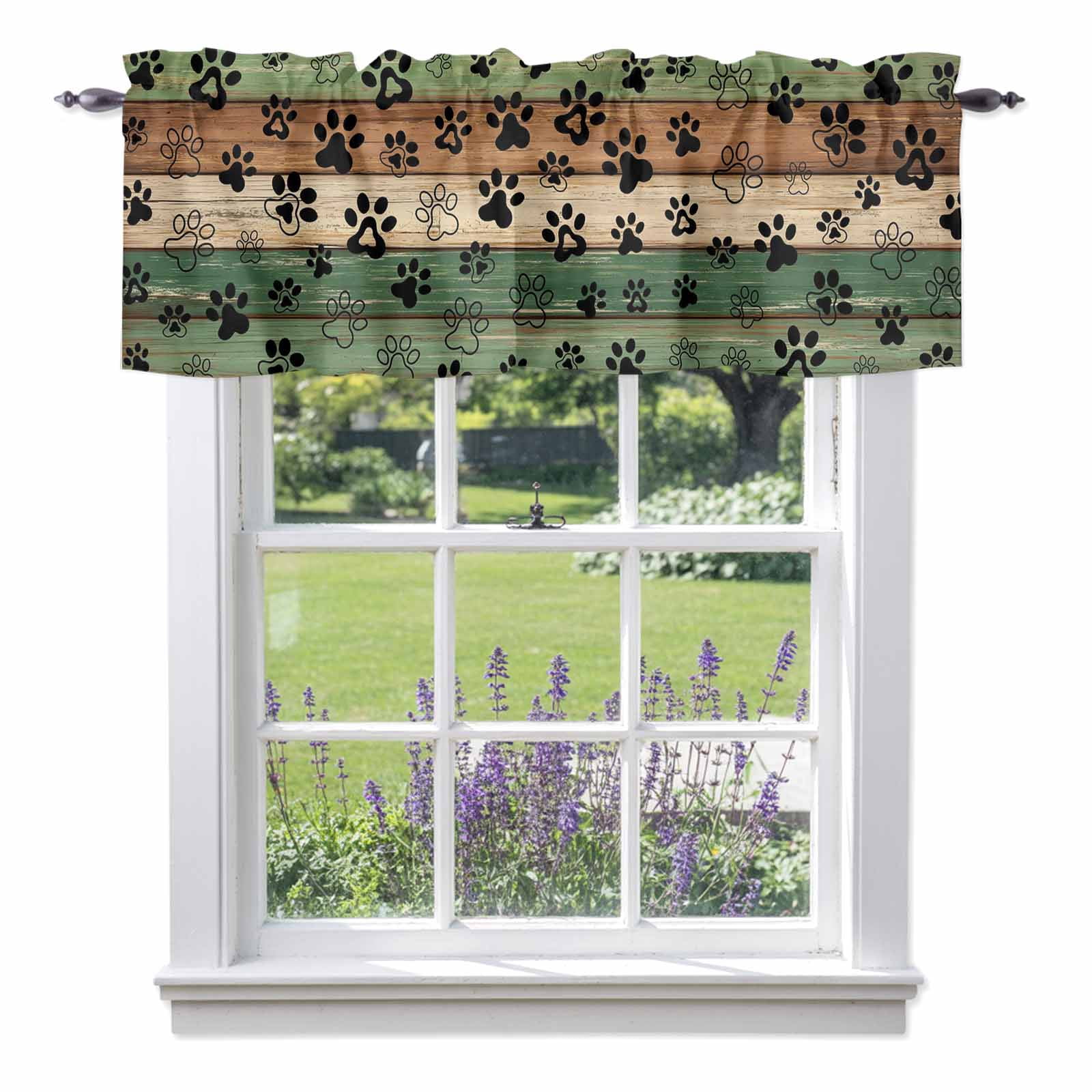 Kitchen Cafe Valance Curtain for Small Windows,Farm Paws Green Brown ...