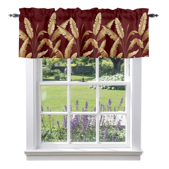 Kitchen Cafe Valance Curtain for Small Windows,Golden Tropical Leaves ...