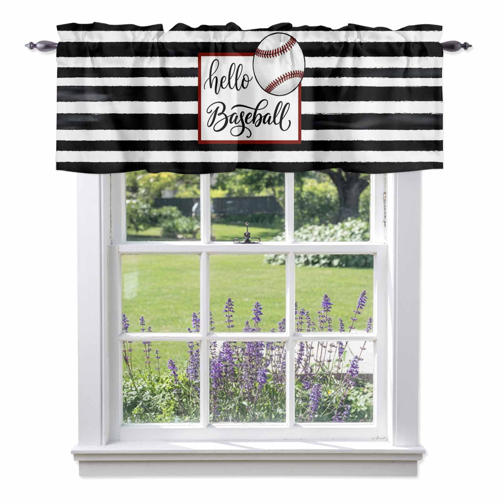 Kitchen Cafe Valance Curtain for Small Windows,Hello Baseball Words Rod ...