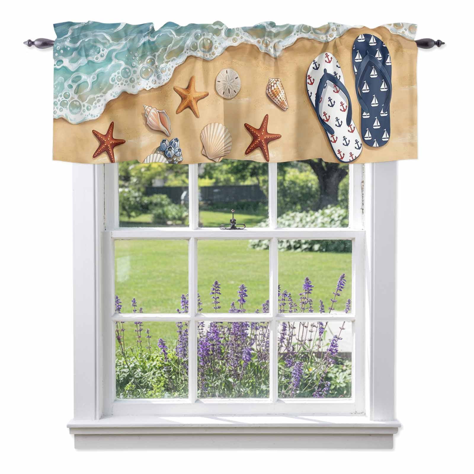 Kitchen Cafe Valance Curtain for Small Windows,Ocean Anchor Sailboat ...