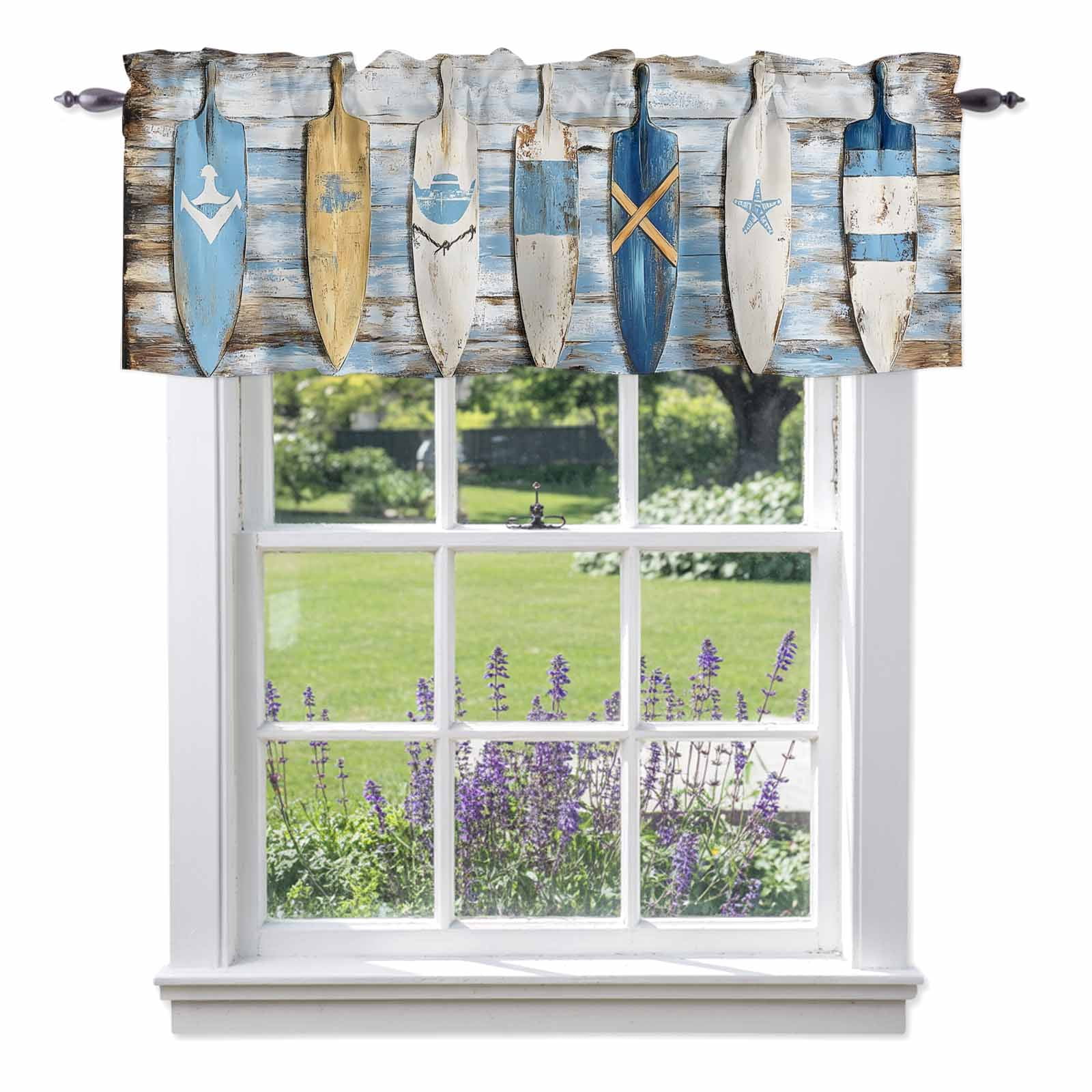 Kitchen Cafe Valance Curtain for Small Windows,Ocean Nautical Theme ...