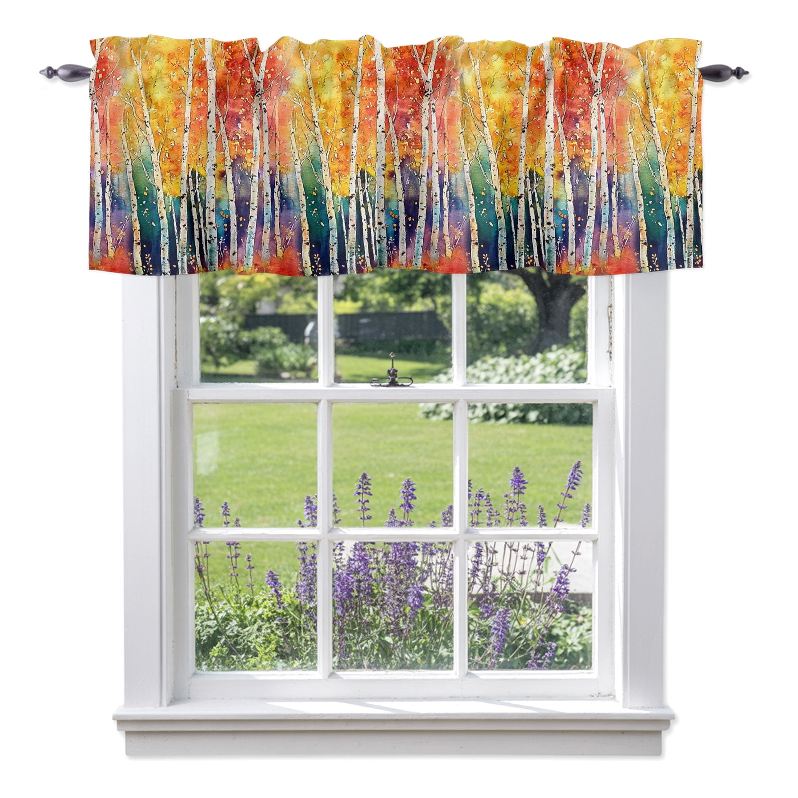 Kitchen Cafe Valance Curtain for Small Windows,Ombre Yellow Orange Tree ...