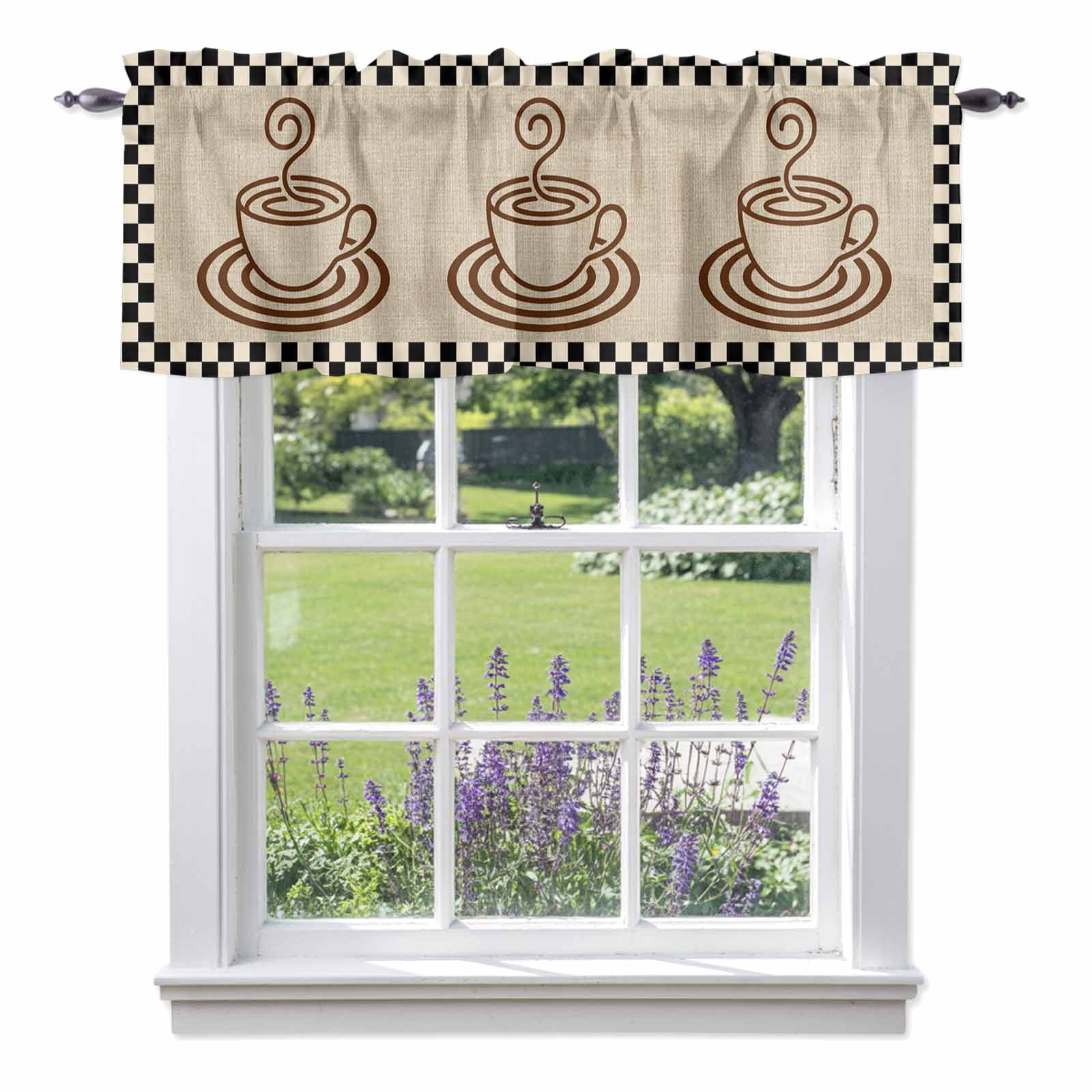 Kitchen Cafe Valance Curtain for Small Windows,Retro Coffee Cup on ...