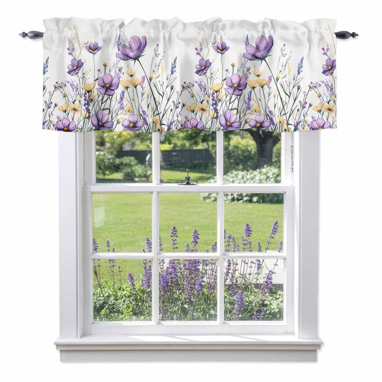 Kitchen Cafe Valance Curtain for Small Windows,Spring Flower Purple ...