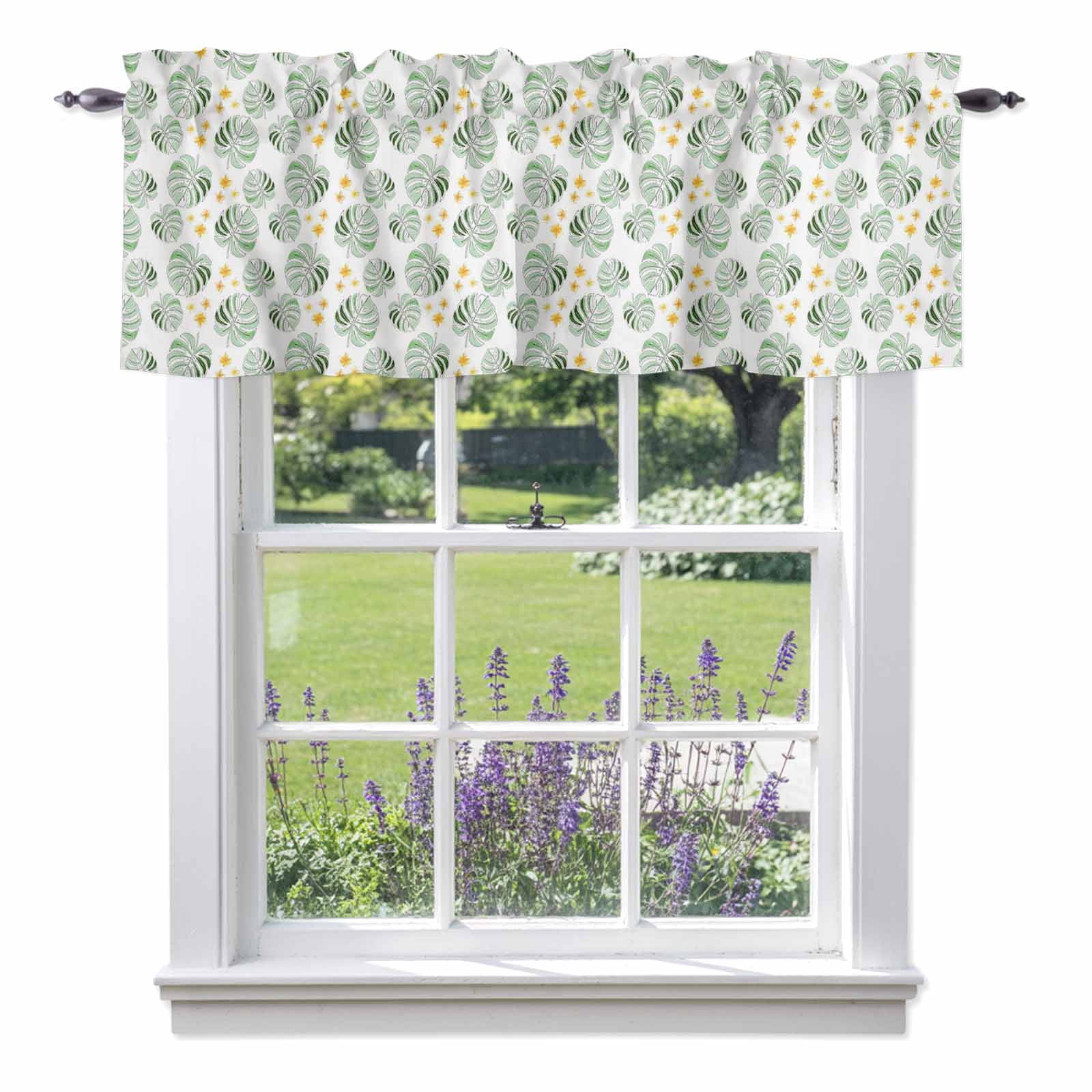 Kitchen Cafe Valance Curtain for Small Windows,Summer Palm Leaves ...