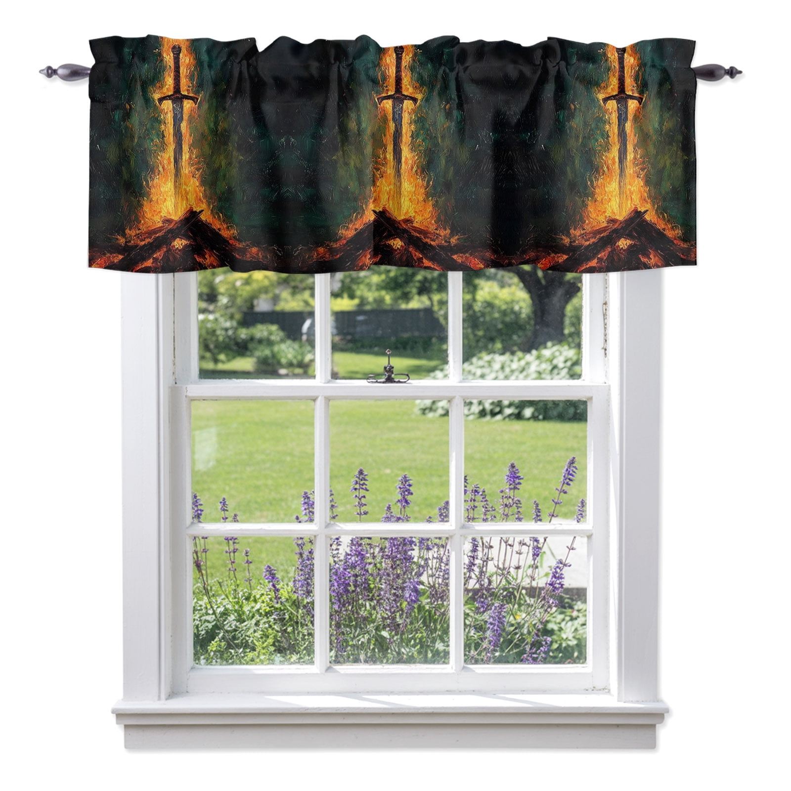 Kitchen Cafe Valance Curtain for Small Windows,Sword in Fire Rod Pocket ...