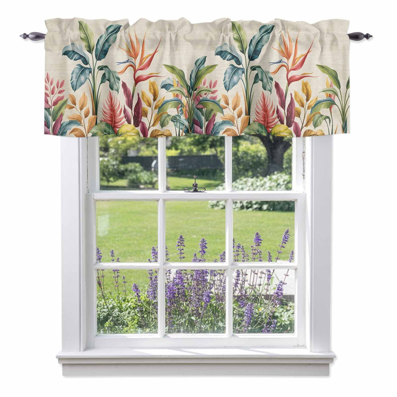 Kitchen Cafe Valance Curtain for Small Windows,Tropical Banana Palm ...