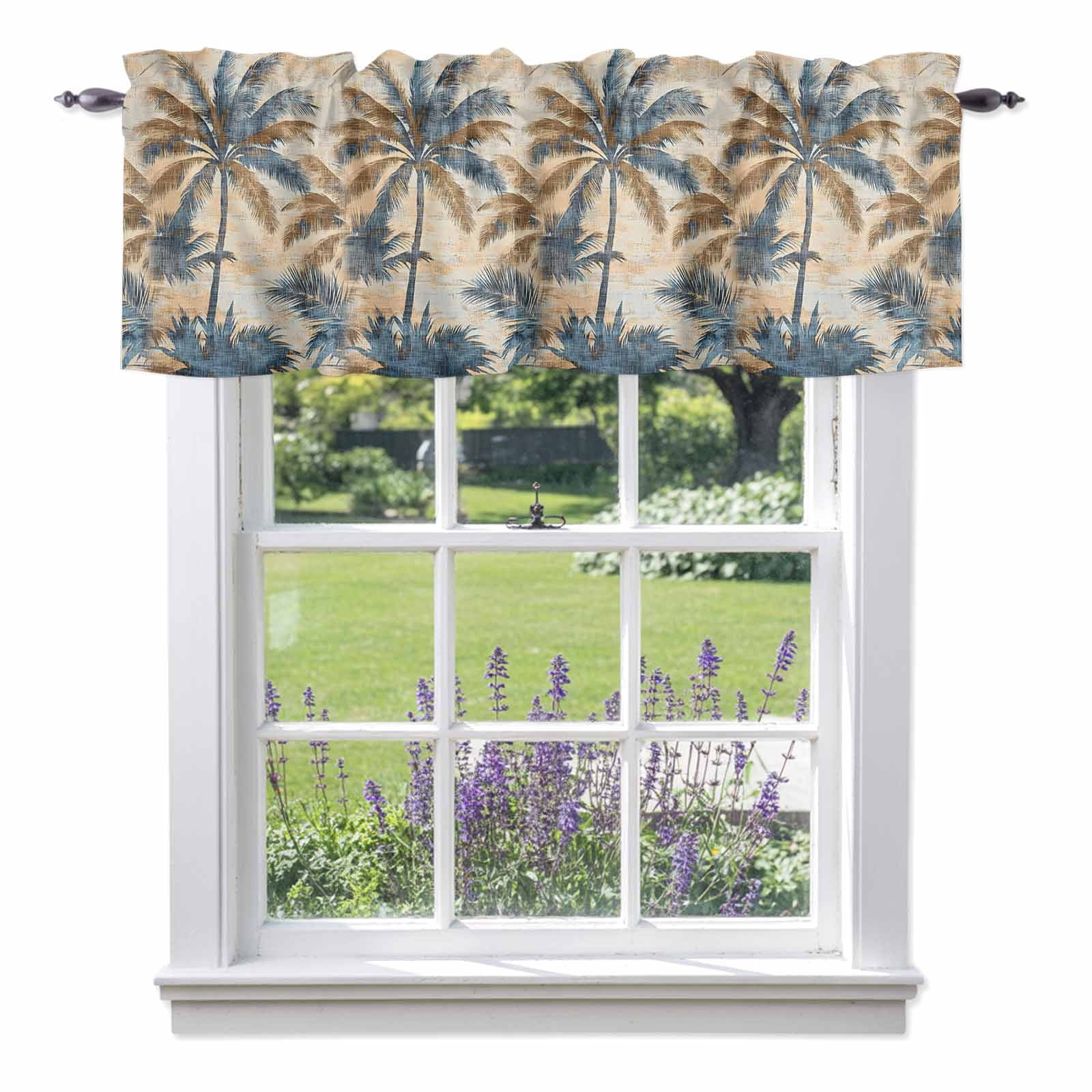 Kitchen Cafe Valance Curtain for Small Windows,Tropical Coconut Tree ...