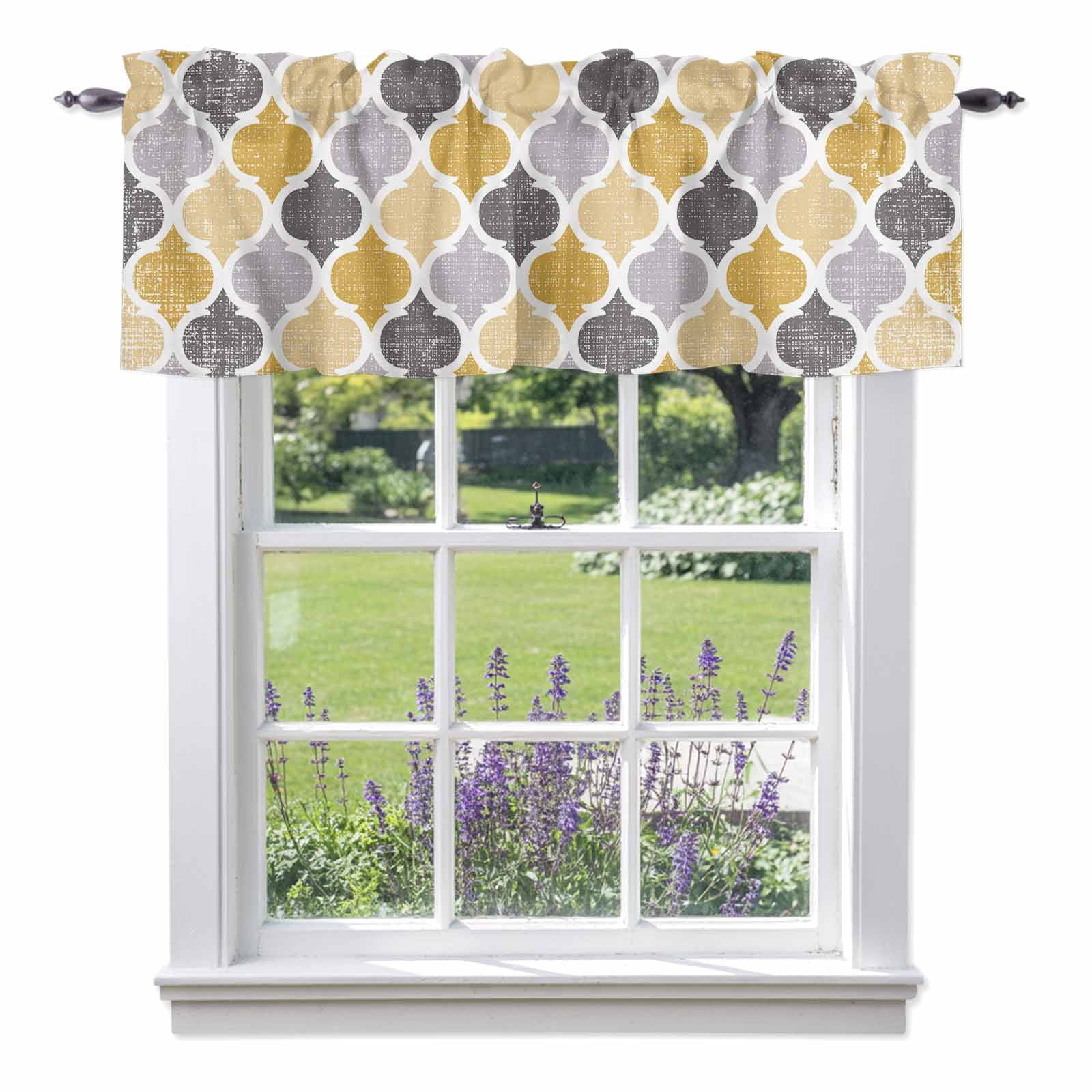 Kitchen Cafe Valance Curtain for Small Windows,Yellow Grey Retro ...