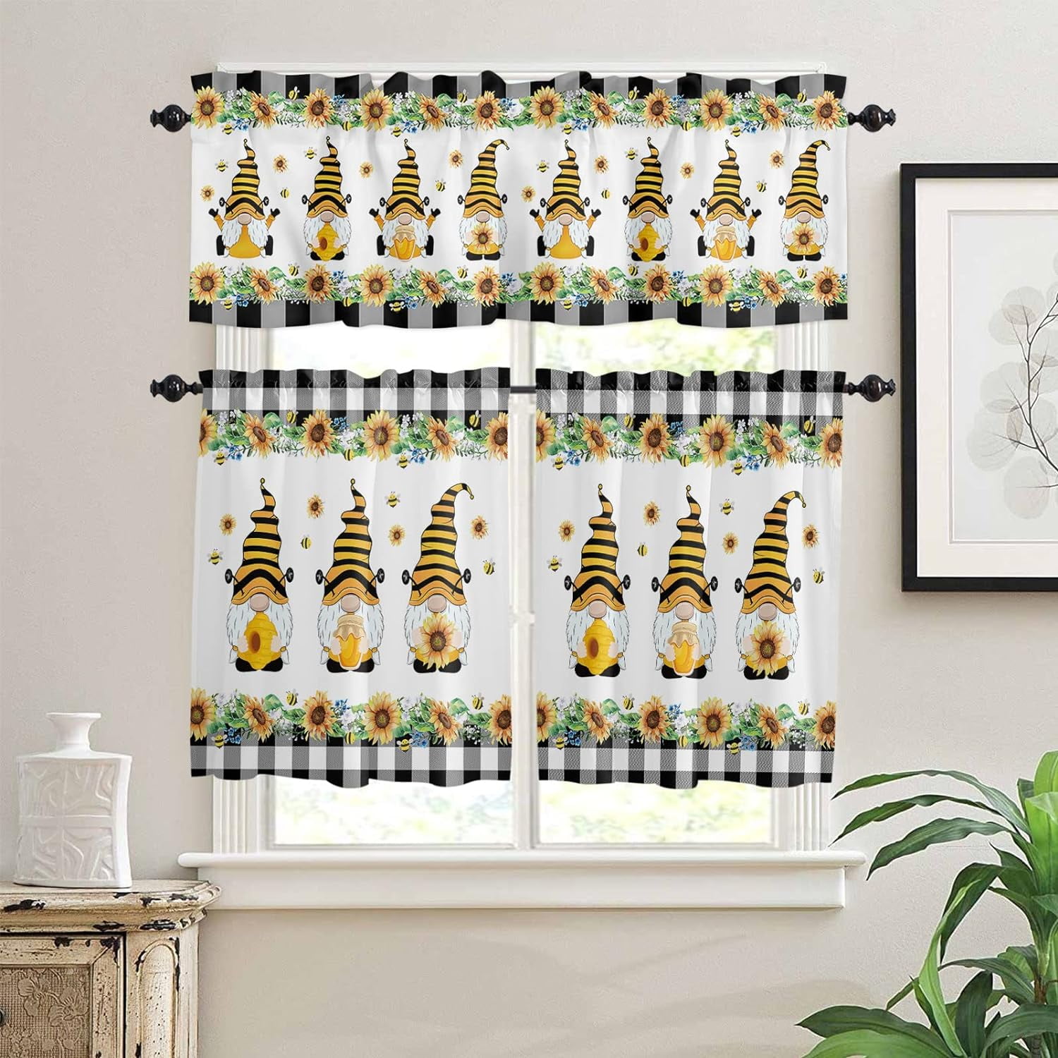 Kitchen Cafe Window Tier Curtains and Valance 3 Pieces Set Farm Honey ...