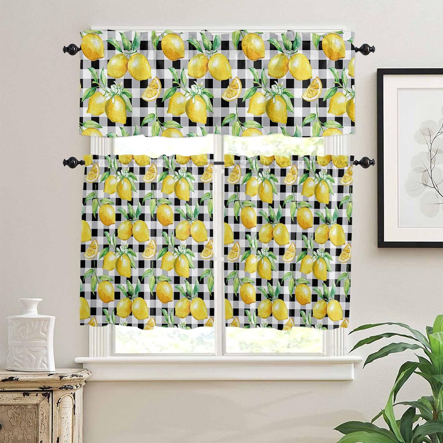 Kitchen Cafe Window Tier Curtains and Valance 3 Pieces Set Summer ...