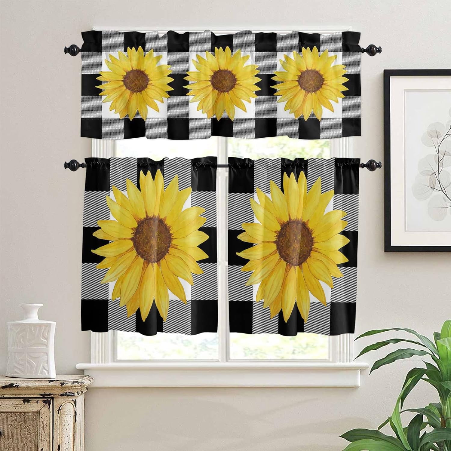 Kitchen Cafe Window Tier Curtains and Valance 3 Pieces Set Watercolor ...