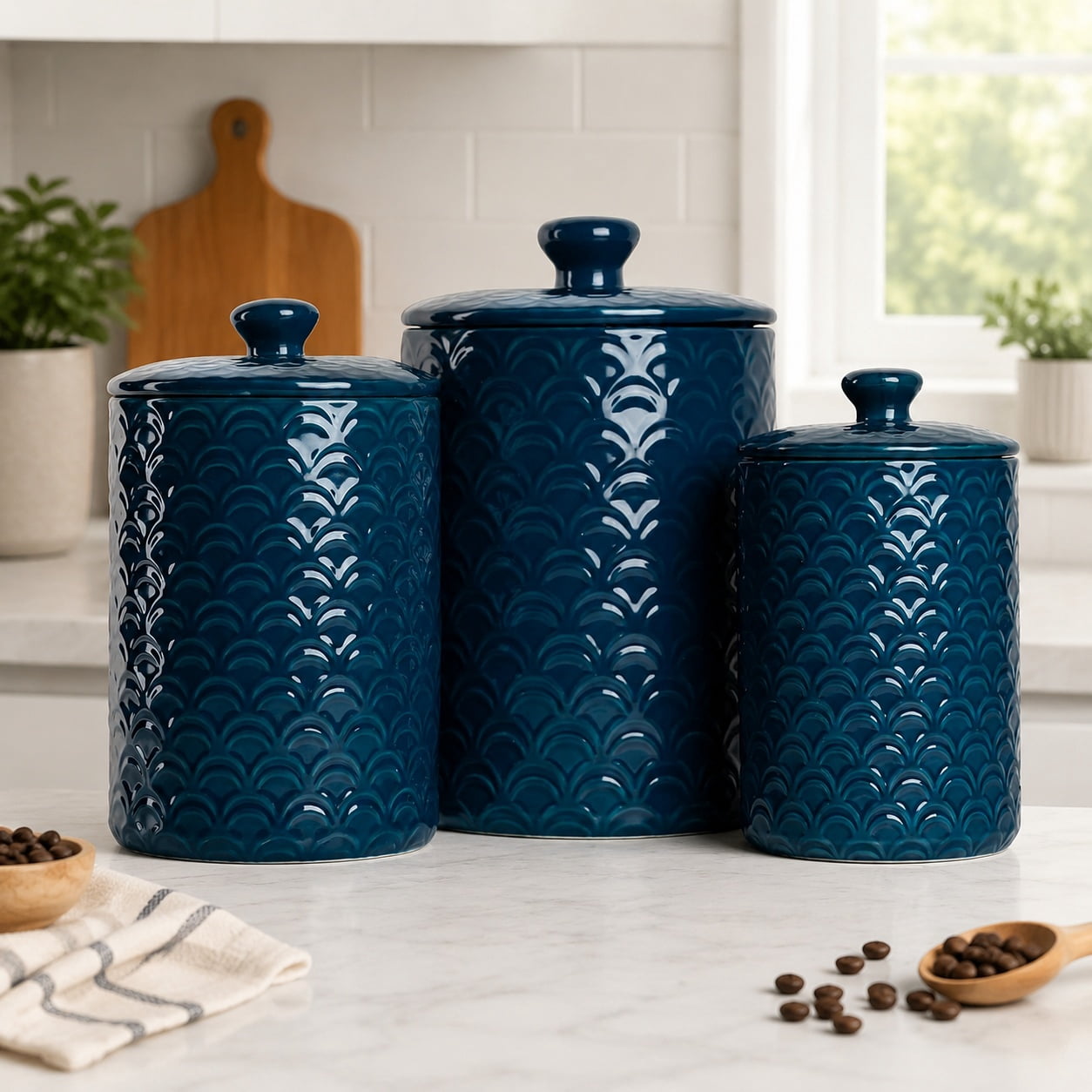 Kitchen Canister Set, 3 Pieces, Ocean Navy, 10-Inch Storage Containers ...