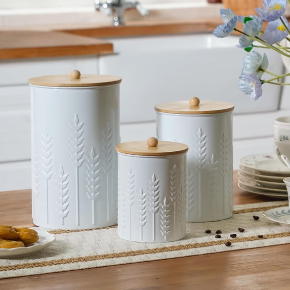 Kitchen Canister Set of 3 Tea Coffee Sugar Containers with Airtight ...