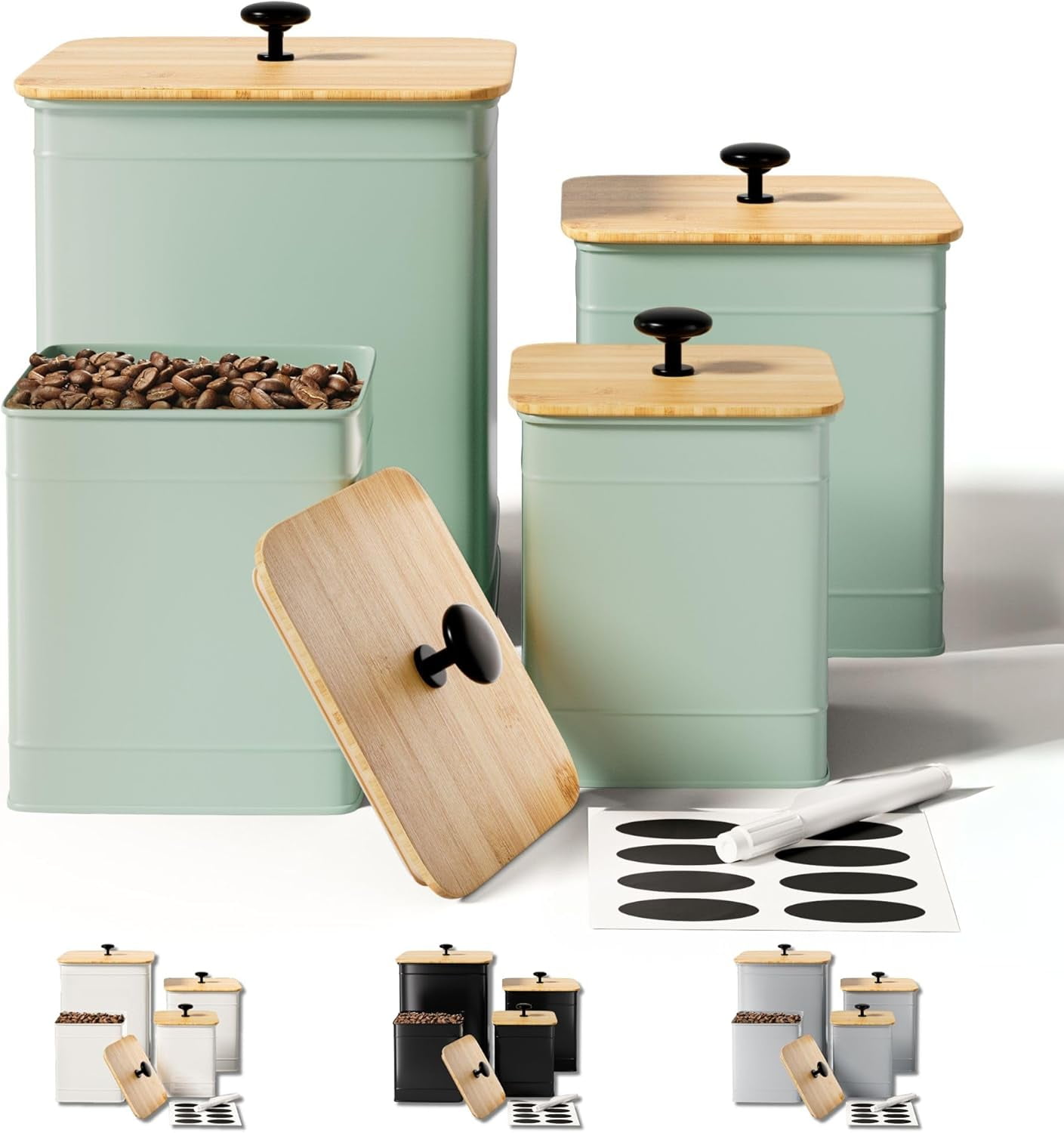 Kitchen Canisters for Countertop Set of 4 with Customizable Chalkboard ...