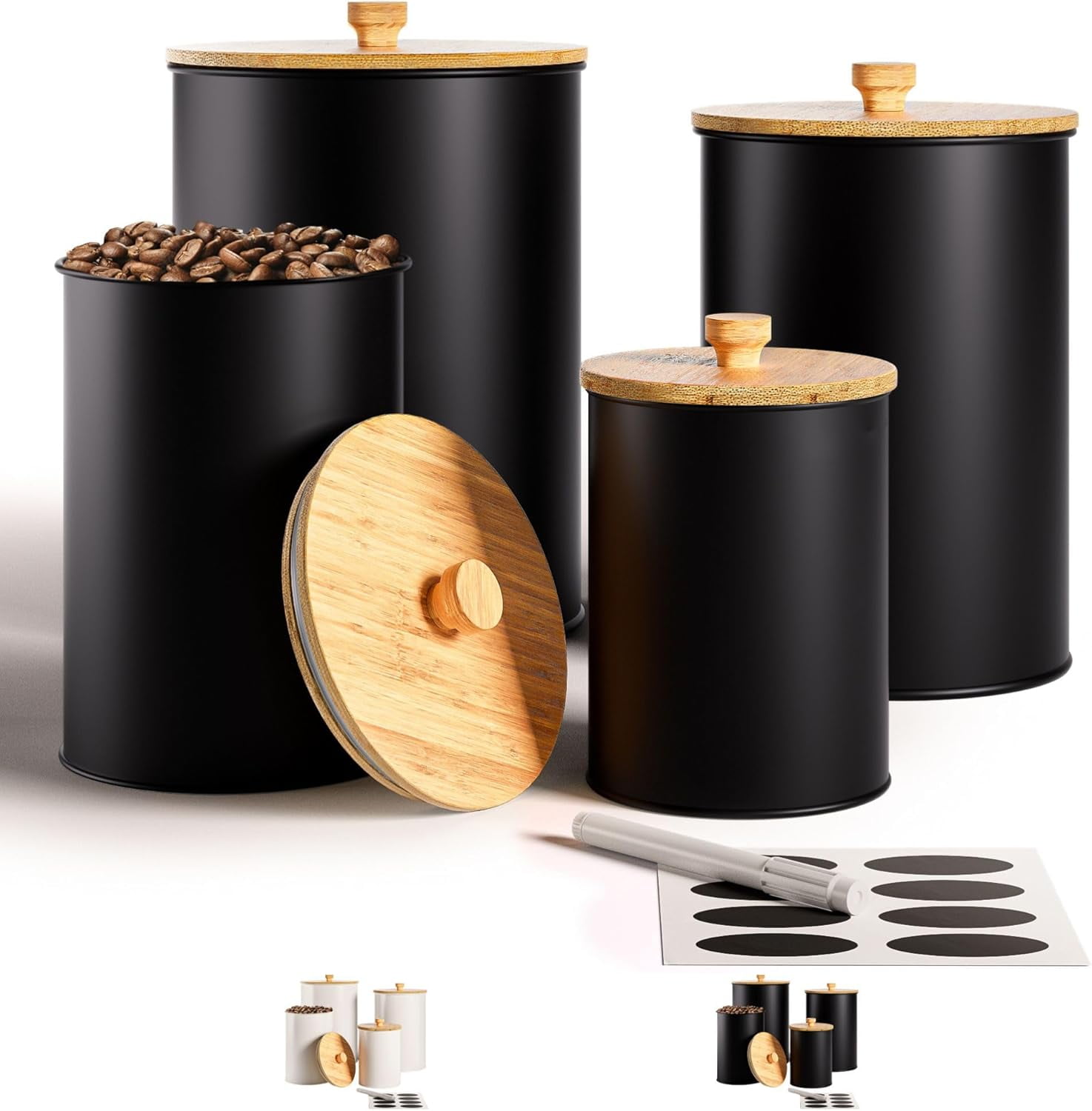 Kitchen Canisters for Countertop Set of 4 with Customizable Chalkboard ...