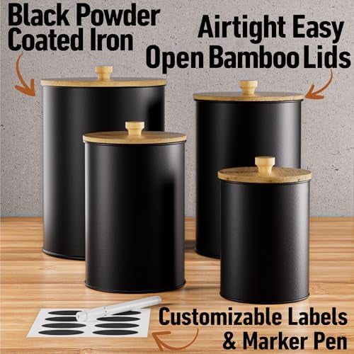 Kitchen Canisters for Countertop Set of 4 with Customizable Chalkboard ...
