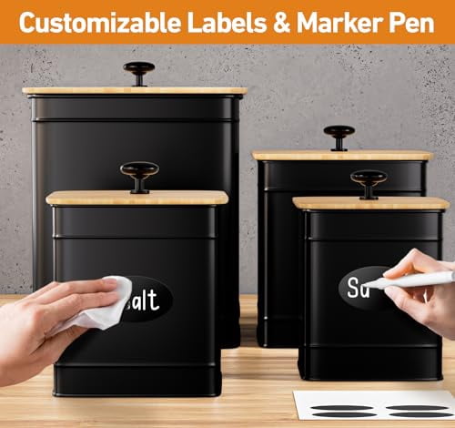 Kitchen Canisters for Countertop Set of 4 with Customizable Chalkboard ...