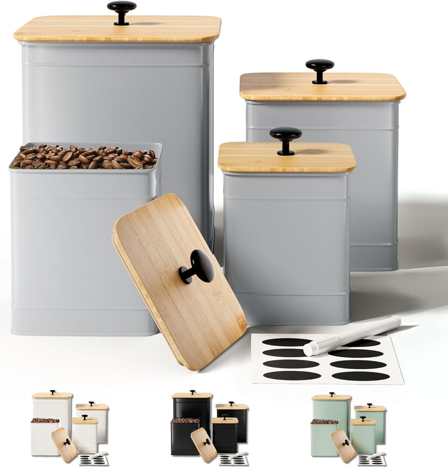 Kitchen Canisters for Countertop Set of 4 with Customizable Chalkboard ...