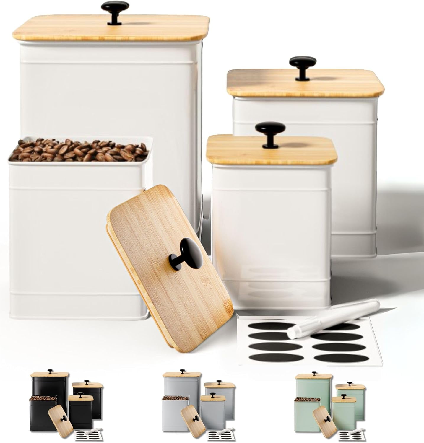 Kitchen Canisters for Countertop Set of 4 with Customizable Chalkboard ...