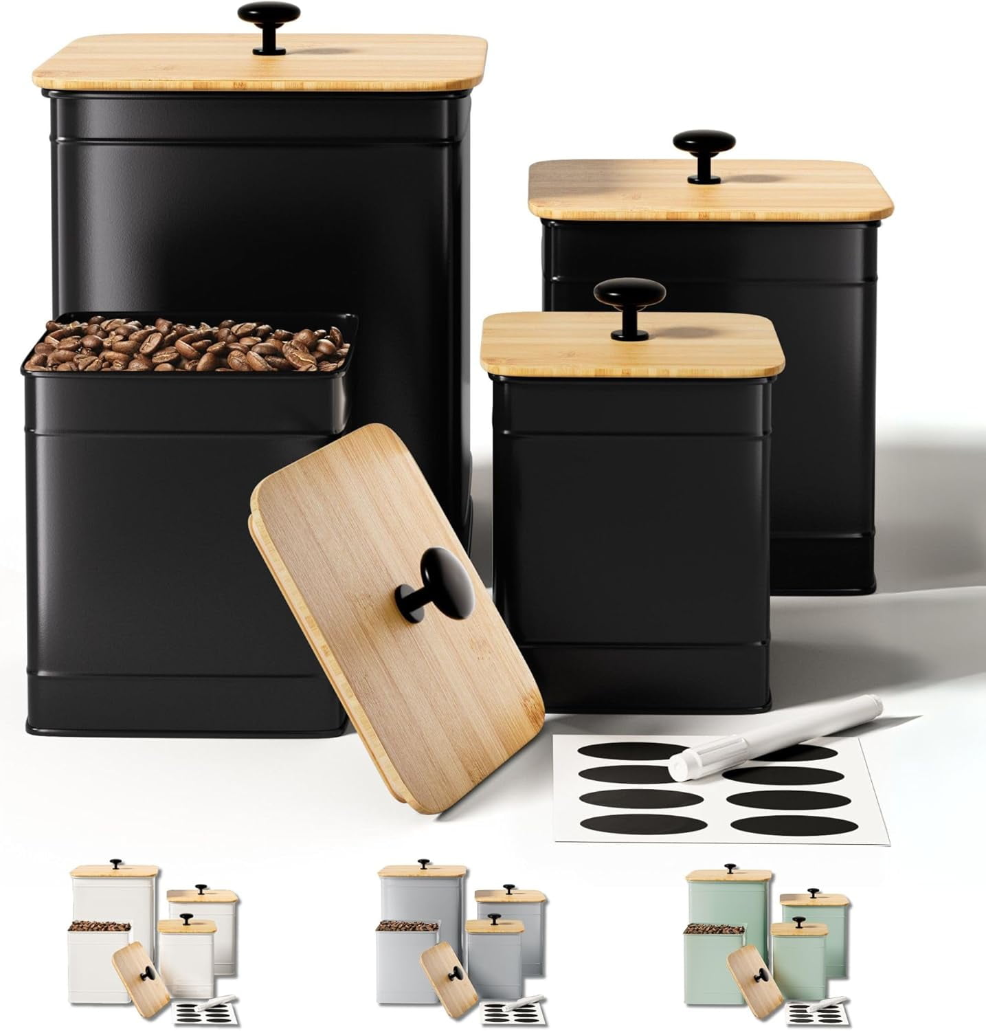 Kitchen Canisters for Countertop Set of 4 with Customizable Chalkboard ...