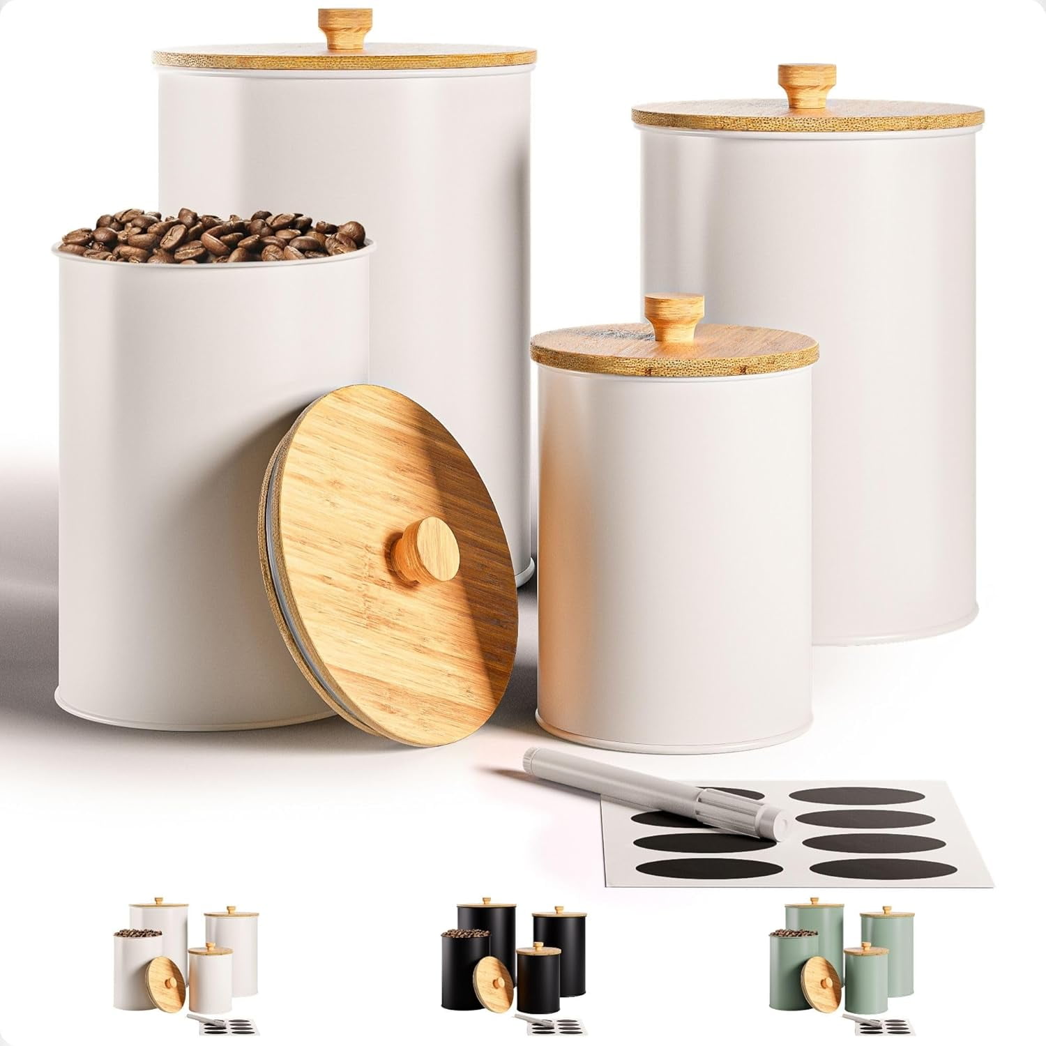 Kitchen Canisters for Countertop Set of 4 with Customizable Chalkboard ...