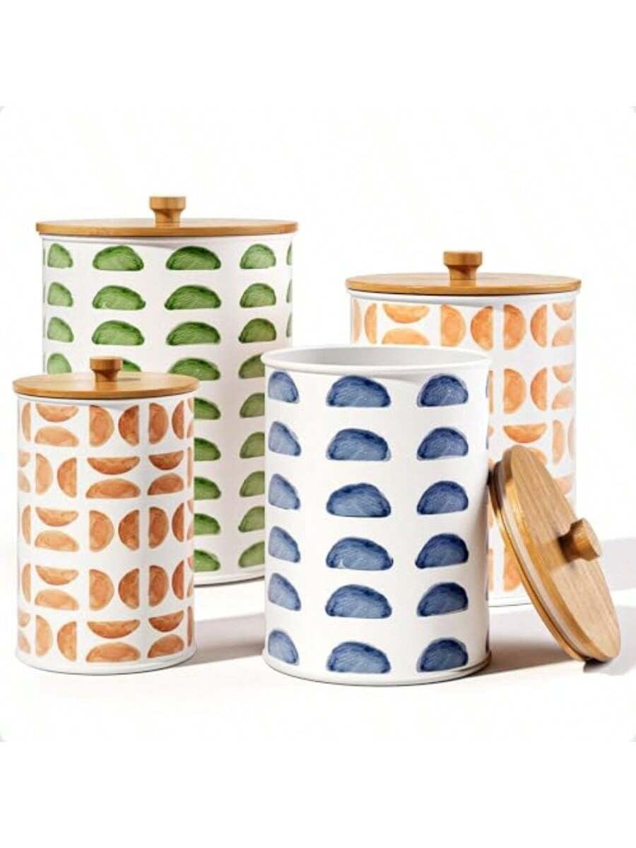 Kitchen Canisters For Countertop Set Of 4 Patterned Iron Kitchen ...