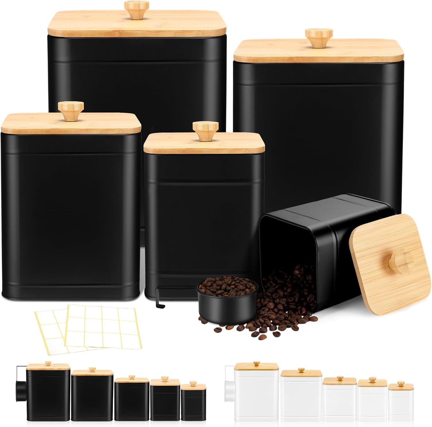 Kitchen Canisters for Countertop Set of 5 with Labels & Marker Pen ...