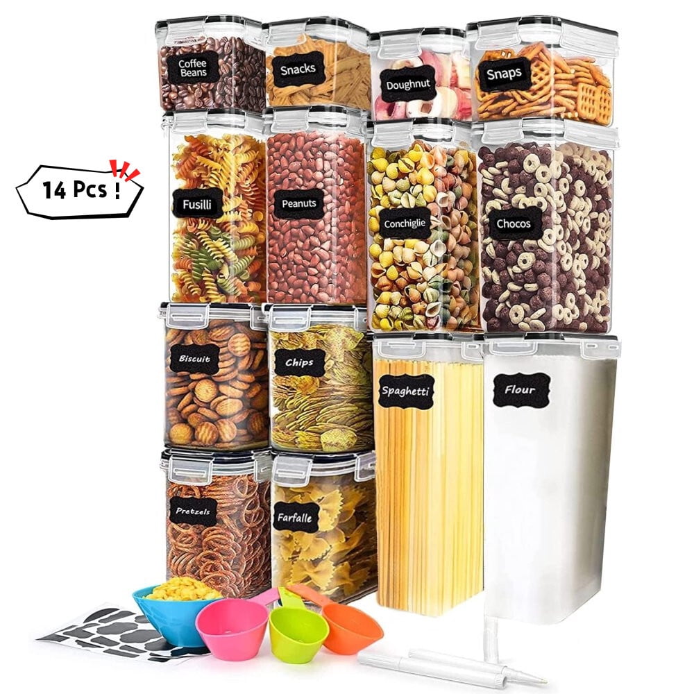 14-Piece Airtight Kitchen Canisters Set, BPA Free, with Lids, Labels ...