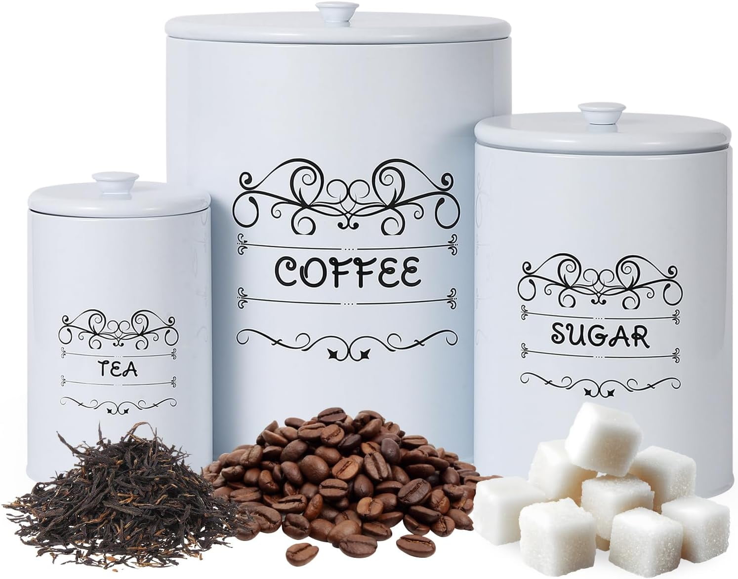 Kitchen Canisters Set of 3, Airtight Vintage Food Storage Jars with ...