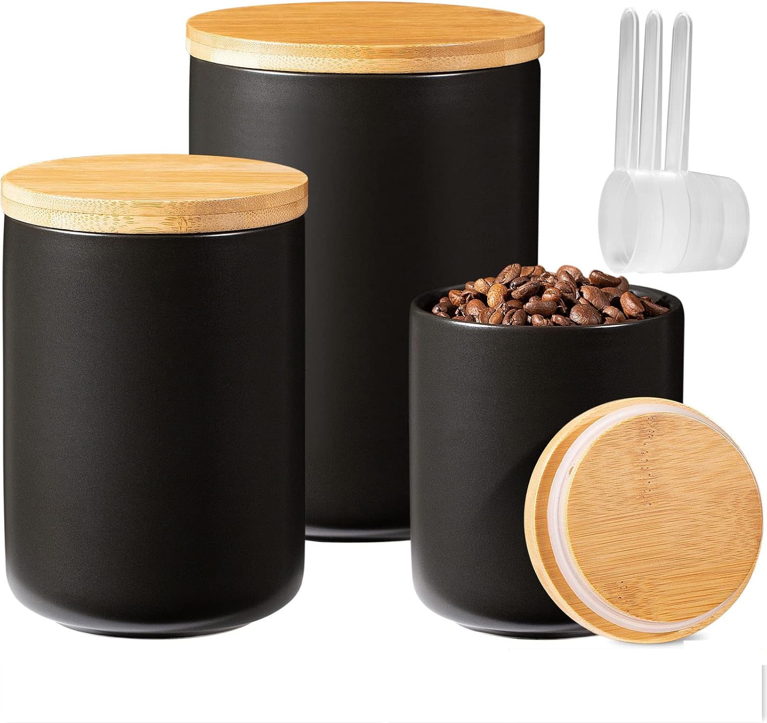Kitchen Canisters Set - Black Ceramic Storage Containers with Airtight ...