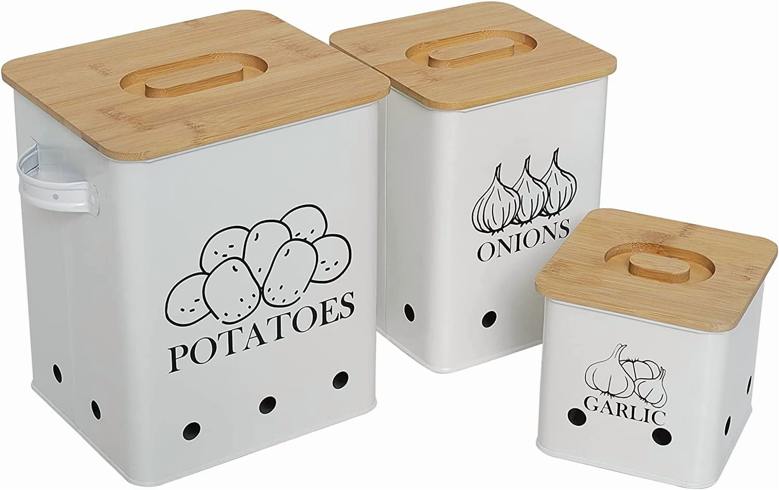 Kitchen Canisters Set, Storage Bin for Potato Onion & Garlic, 3 Pack ...