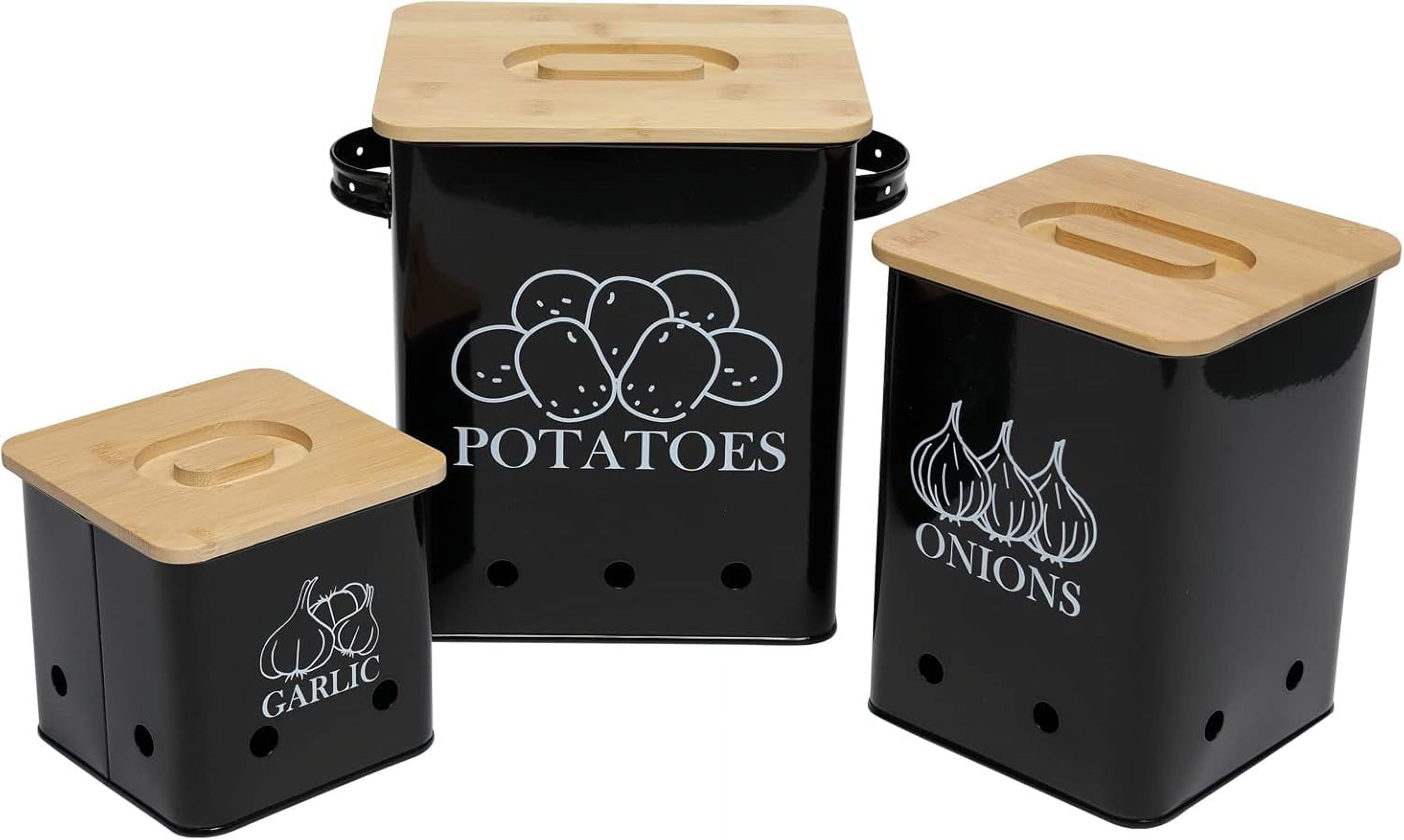 Kitchen Canisters Set, Storage Bin for Potato Onion & Garlic, 3 Pack ...