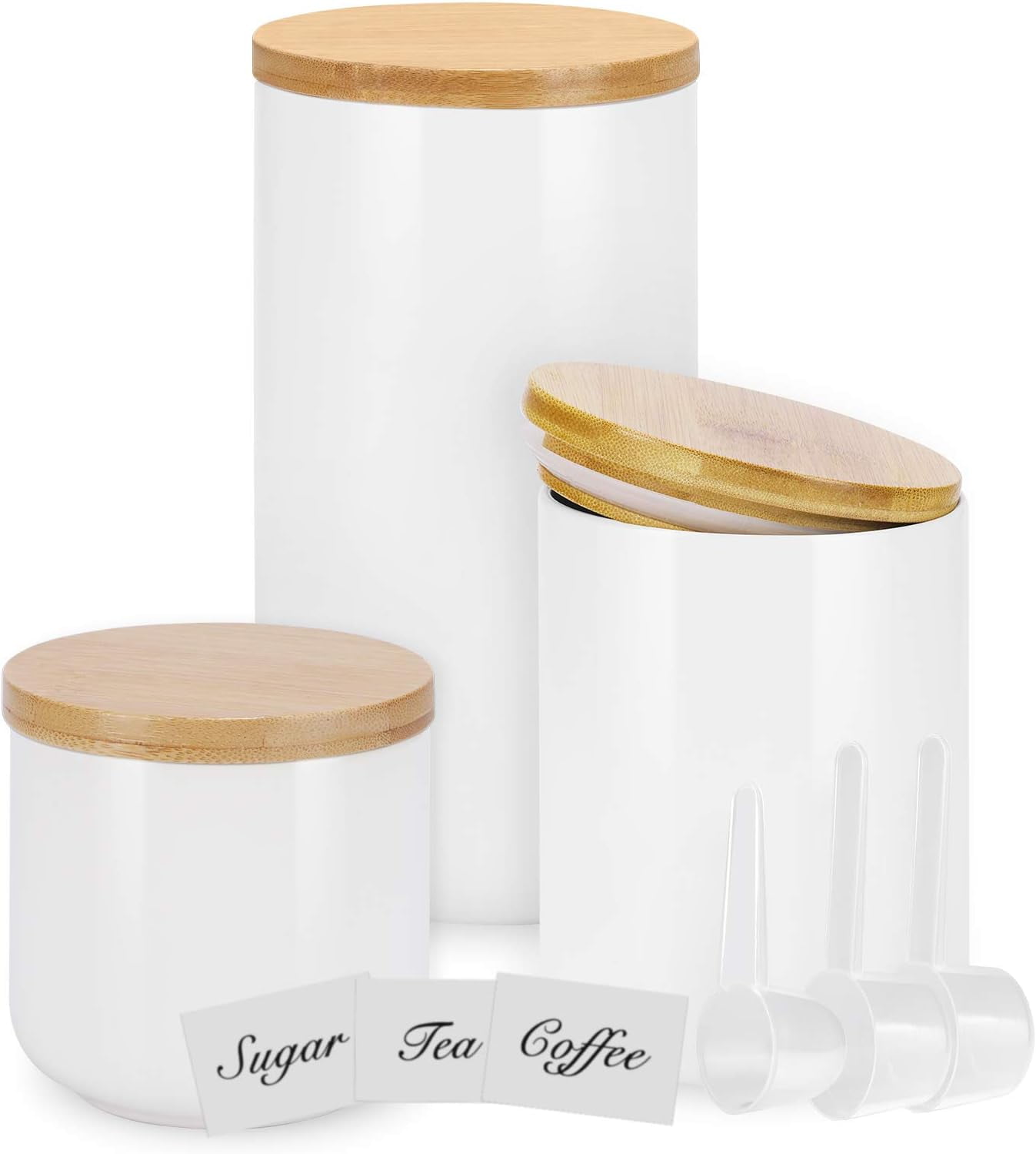 Kitchen Canisters with Bamboo Lids, Airtight Ceramic Canister Set ...