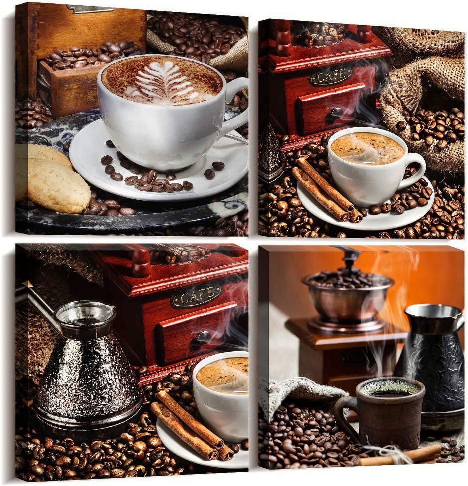 Kitchen Canvas Art Coffee Bean Coffee Cup Canvas Prints Wall Art Decor ...