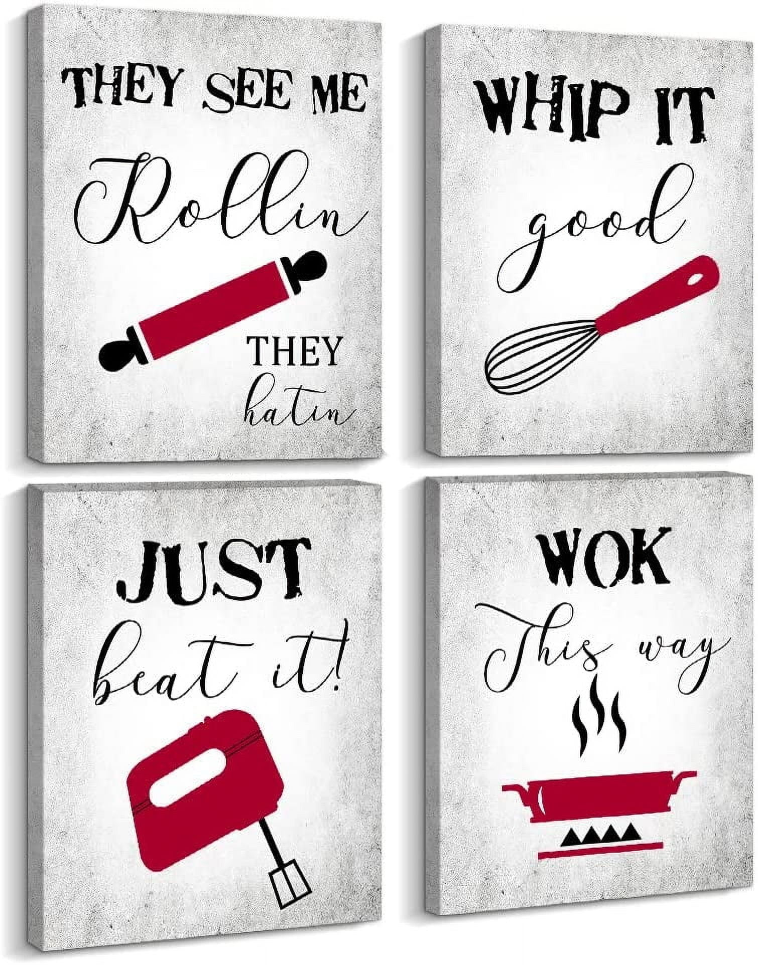 Kitchen Canvas Wall Art, 4 Pieces Funny Kitchen Rules Songs for Kitchen ...