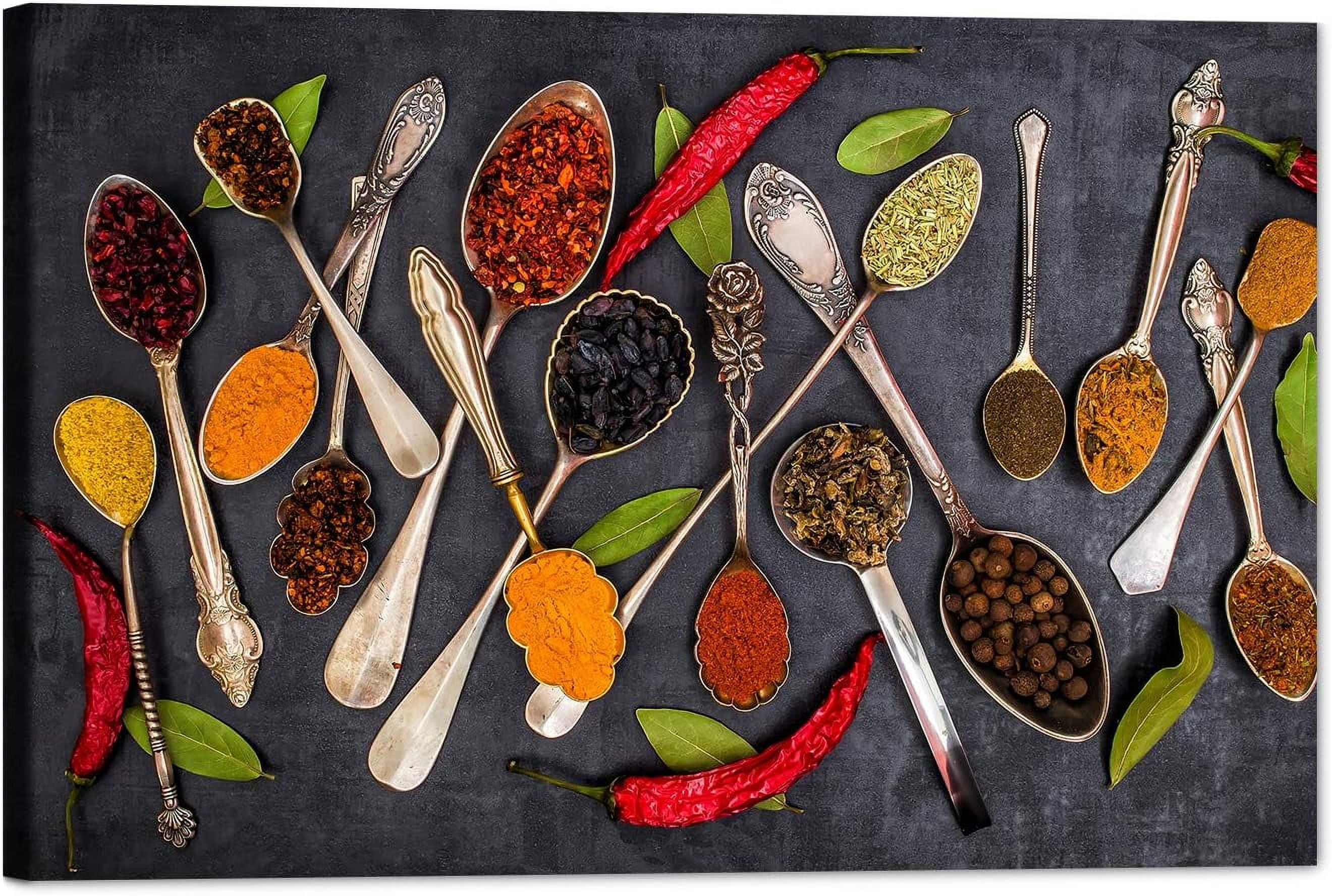 Kitchen Canvas Wall Art Couful Spice in Spoon Vintage Picture Dining ...