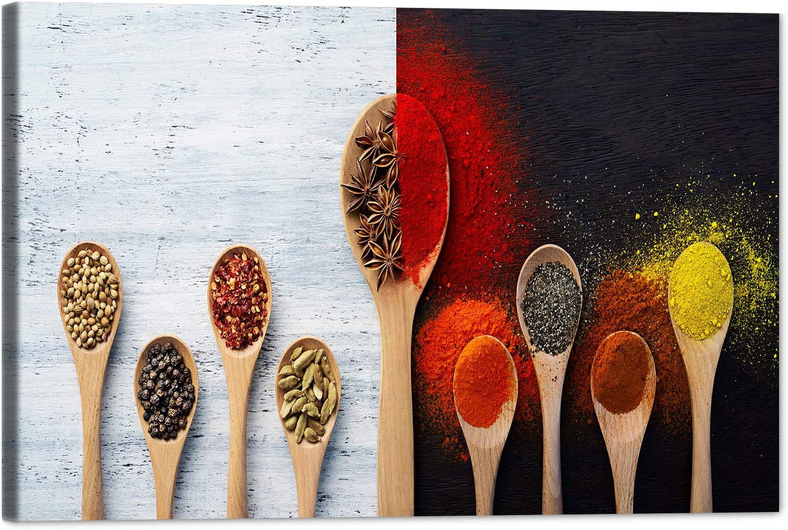 Kitchen Canvas Wall Art Couful Spice in Spoon Vintage Picture Dining ...