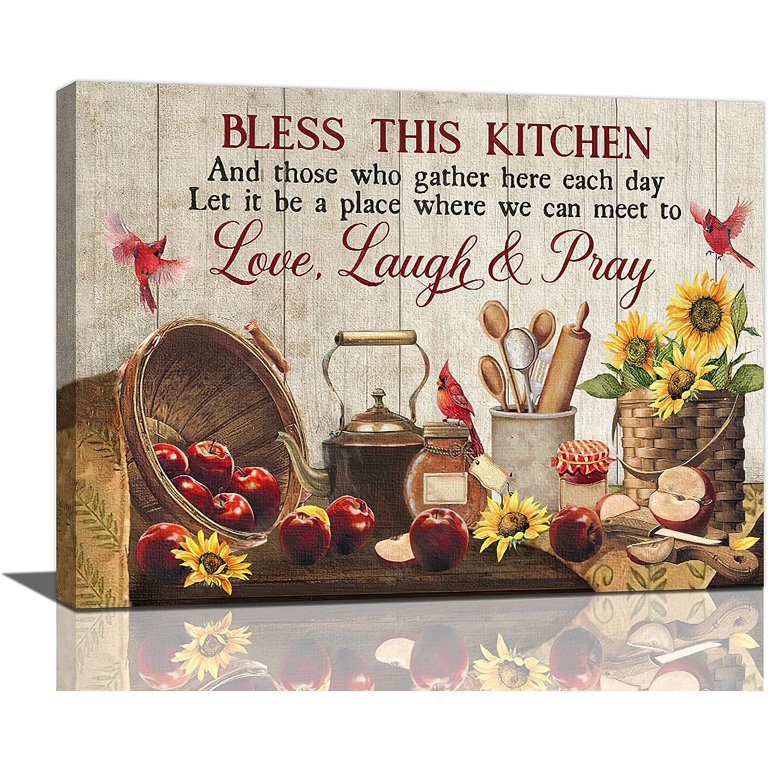Kitchen Christian Quotes Bless The Food Before Us Sign On Canvas