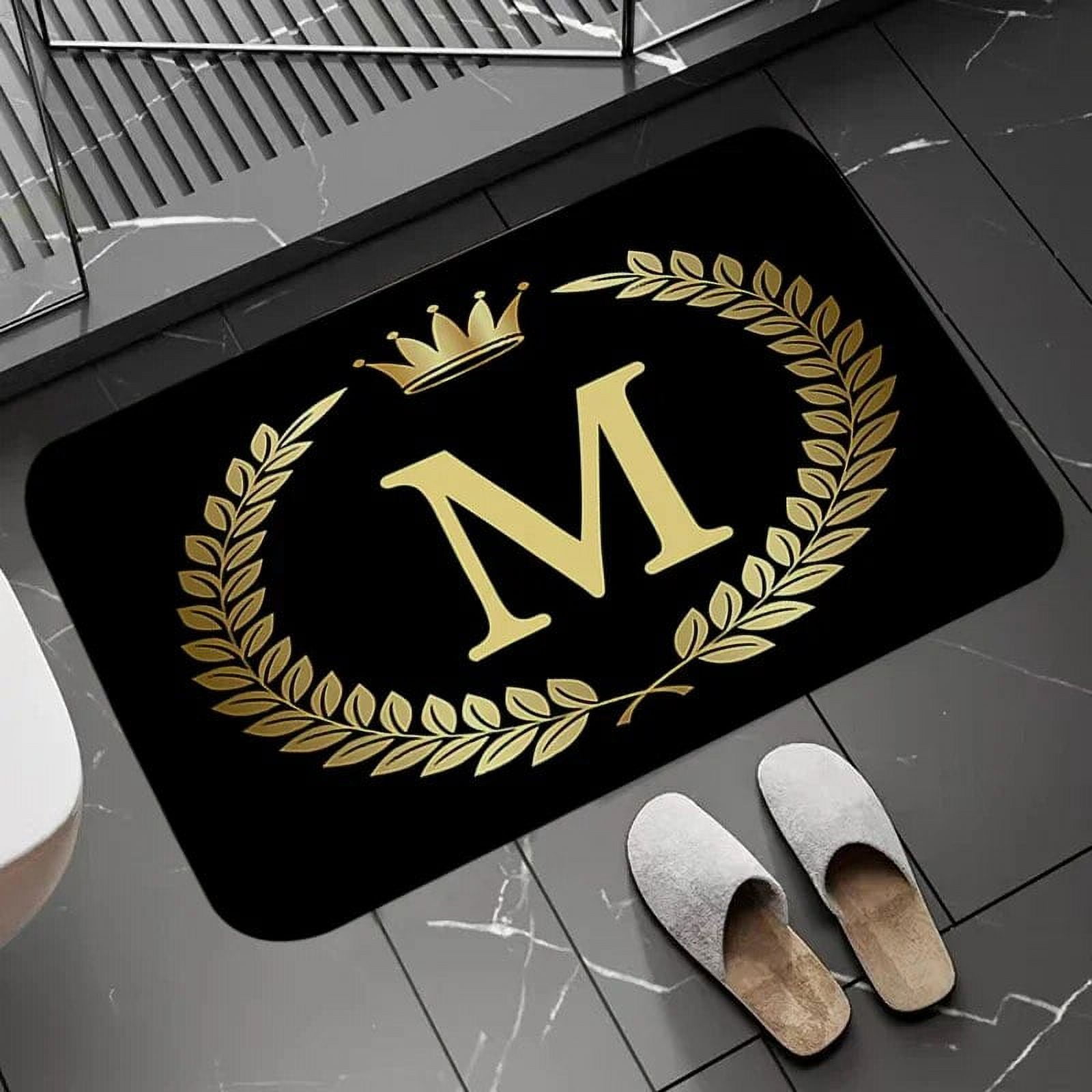 Kitchen Carpet Black Golden Crown Letter Bathroom Mat Balcony Entrance ...