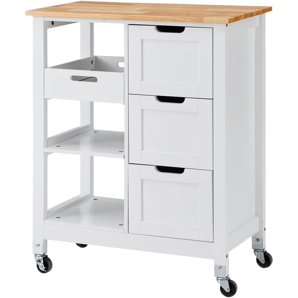 Kitchen Cart, 26 in. Natural Wood Top Mobile Breakfast Bar, Rolling ...